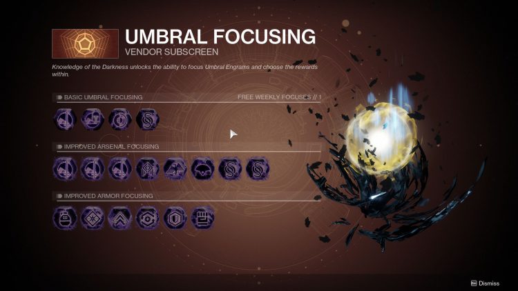 Destiny 2: Prismatic Recaster Umbral Focusing List | Hold To Reset